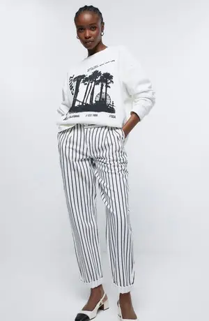 RIVER ISLAND Stripe Glitch Waist Cotton Trousers