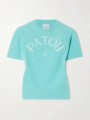 PATOU Jacquard-knit Cotton-blend Sweater - Blue