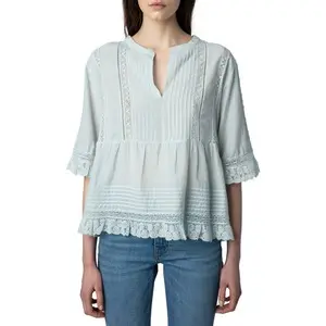 Zadig&Voltaire Tosea Cotton Blend Peplum Blouse - Celadon