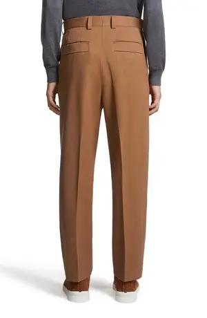 Zegna Pleated Cotton & Wool Trousers - Vicuna