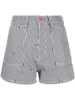 Kenzo Striped High-waisted Denim Shorts - White