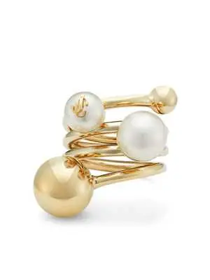 JIMMY CHOO Debossed Logo Multi-pearl Ring - Gold