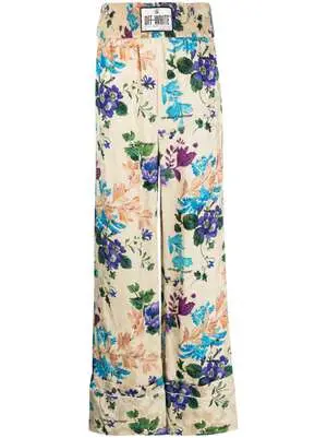 Off-White Floral-jacquard Palazzo Trousers