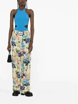 Off-White Floral-jacquard Palazzo Trousers