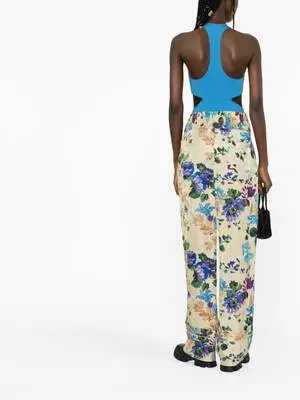 Off-White Floral-jacquard Palazzo Trousers
