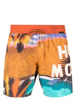 Etro Landscape-print Swim Shorts - Orange