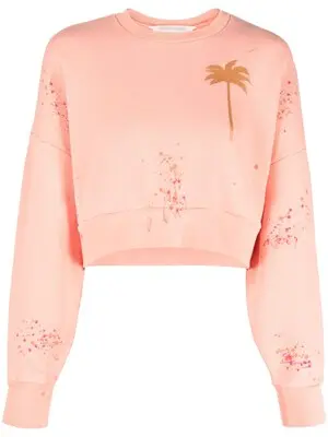 Palm Angels Pxp Palm Tree-print Cropped Sweatshirt