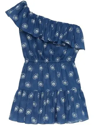 Gucci Daisy-print One-shoulder Dress - Blue
