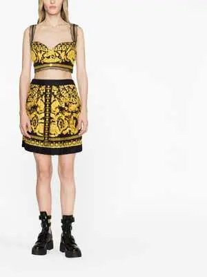 Versace Barocco-print Pleated Skirt - Black