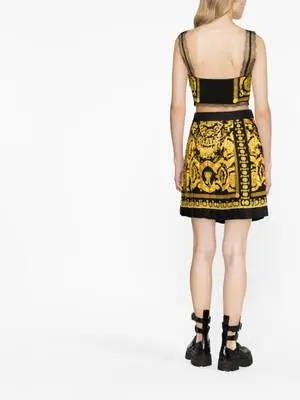 Versace Barocco-print Pleated Skirt - Black