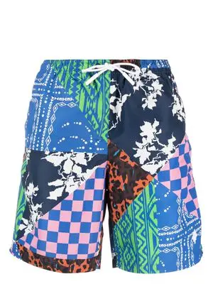 COUNTY OF MILAN Patchwork-print Swim Shorts - Blue