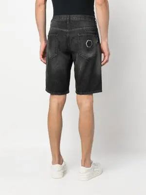 Philipp Plein Washed Denim Shorts - Black