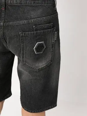 Philipp Plein Washed Denim Shorts - Black