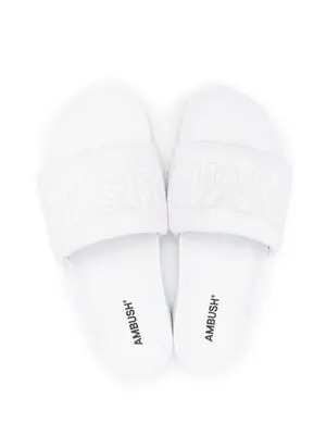 AMBUSH Quilted-logo Leather Slides - White