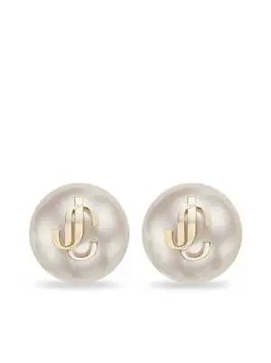 JIMMY CHOO Debossed-logo Pearl Stud Earrings - White