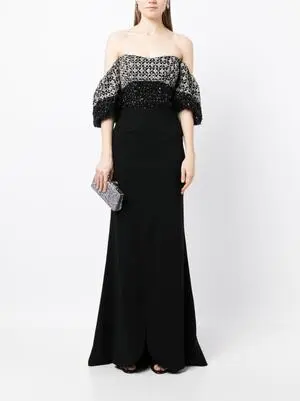 SAIID KOBEISY Off-shoulder Beaded Gown
