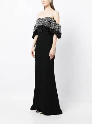 SAIID KOBEISY Off-shoulder Beaded Gown