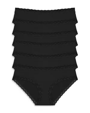 Natori Bliss Lace Trim Brief, Pack Of 6 - Black
