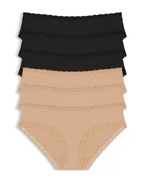 Natori Bliss Lace Trim Brief, Pack Of 6 - Black/cafe