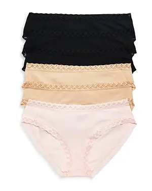 Natori Bliss Lace Trim Brief, Pack Of 6 Black/cafe/pink