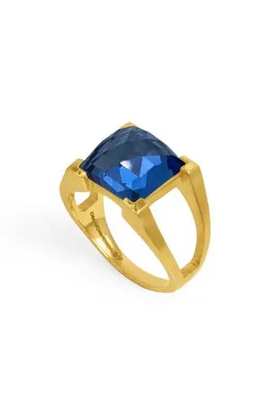 DEAN DAVIDSON Mini Plaza Simulated Tanzanite Signet Ring - Midnight Blue/gold