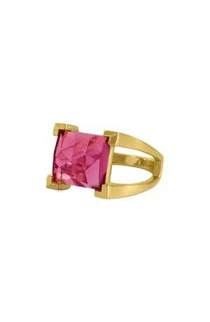 DEAN DAVIDSON Mini Plaza Simulated Tanzanite Signet Ring Vivid Pink/ Gold