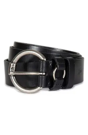Frye Leather Ring Keeper Belt - Black And Antique Nickel
