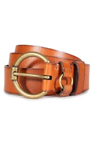 Frye Leather Ring Keeper Belt Tan And Antique Brass