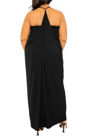 BUXOM COUTURE Cascade Ruffle Racerback Maxi Dress - Black