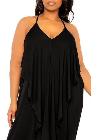 BUXOM COUTURE Cascade Ruffle Racerback Maxi Dress - Black