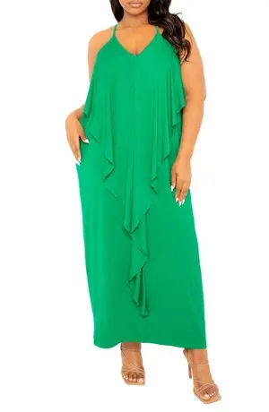 BUXOM COUTURE Cascade Ruffle Racerback Maxi Dress - Green