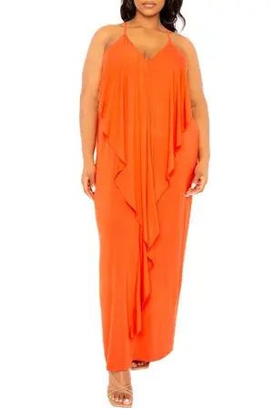 BUXOM COUTURE Cascade Ruffle Racerback Maxi Dress - Rust