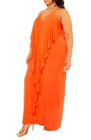 BUXOM COUTURE Cascade Ruffle Racerback Maxi Dress - Rust