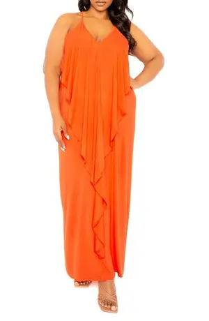BUXOM COUTURE Cascade Ruffle Racerback Maxi Dress - Rust