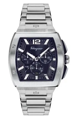FERRAGAMO Tonneau Chronograph Bracelet Watch - Silver