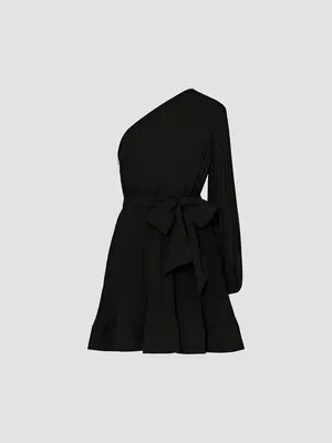 MILLY Linden Pleated One-shoulder Minidress - Black