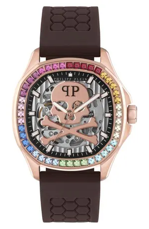 Philipp Plein Skeleton Spectre Silicone Strap Watch - Ip Rose Gold