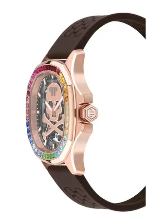 Philipp Plein Skeleton Spectre Silicone Strap Watch - Ip Rose Gold