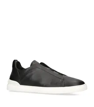 Zegna Leather Triple Stitch Secondskin Sneakers - Black