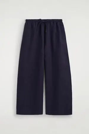 Cos Wide-leg Linen Drawstring Pants - Navy
