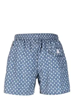Fedeli Penguin-print Swim Shorts - Blue