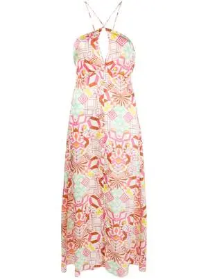 FORTE_FORTE Geometric-pattern Midi Dress - Neutrals