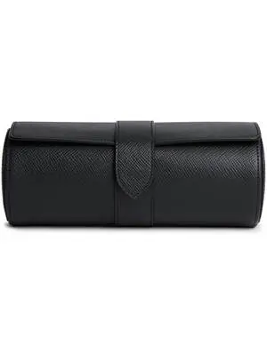 Smythson Panama Leather 3-watch Roll - Black