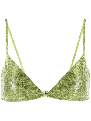NUE Rhinestone Embellished Triangle Bra Top - Green