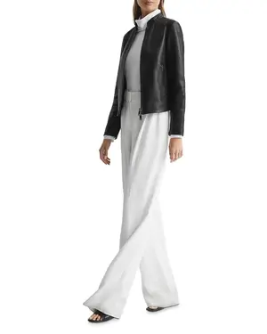 REISS Allie Leather Biker Jacket - Black