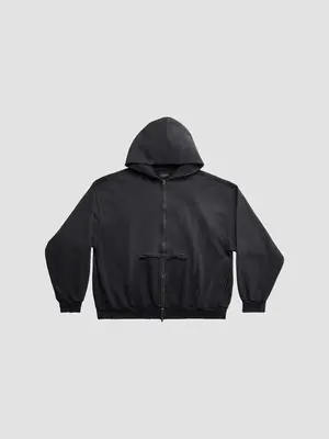 Balenciaga Tape Type Ripped Pocket Zip-up Hoodie - Black Faded