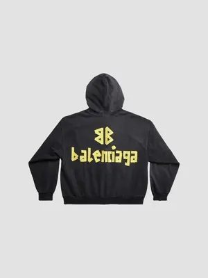 Balenciaga Tape Type Ripped Pocket Zip-up Hoodie - Black Faded