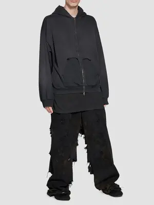 Balenciaga Tape Type Ripped Pocket Zip-up Hoodie - Black Faded