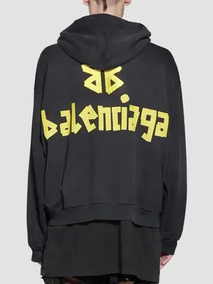 Balenciaga Tape Type Ripped Pocket Zip-up Hoodie - Black Faded