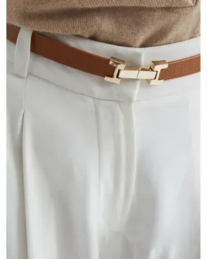 REISS Hayley Metal Hardware Leather Belt - Tan